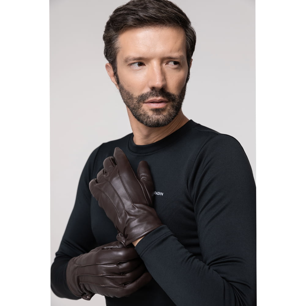 Luva Térmica Masculina Touch Screen em Couro Legítimo Forrada com Lâ ...